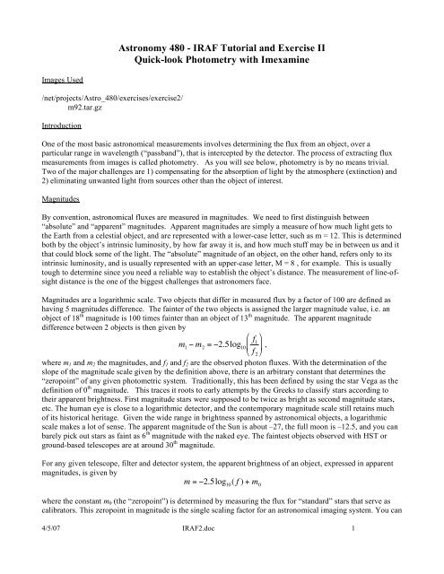 IRAF Tutorial and Exercise II Quick-look Photometry ... - Lance Simms