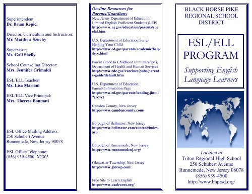 ELL-ESL Program brochure - Black Horse Pike Regional School ...