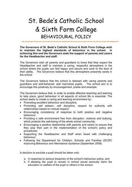 Behaviour Policy.pdf - St. Bede's Catholic School & Sixth Form College
