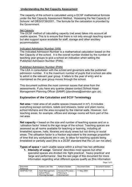 Outline Guide to Understanding the Net Capacity ... - SchoolsOnline