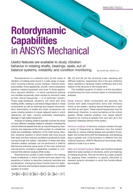Rotordynamic Capabilities - Ansys