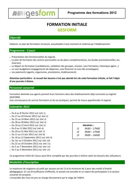 fiche formation 2012 - Anfh