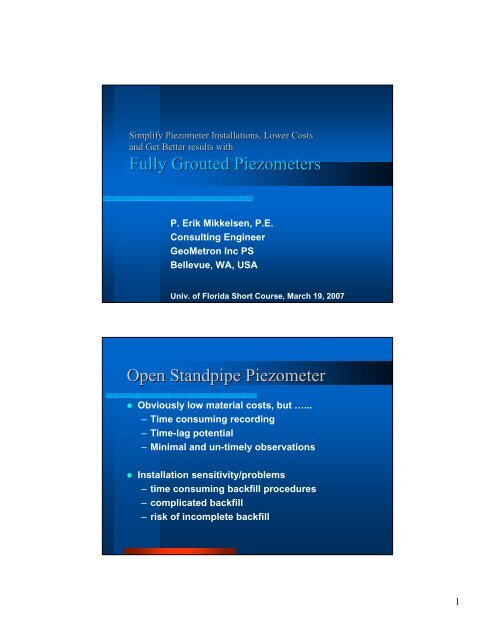 Fully Grouted Piezometers Open Standpipe ... - Slope Indicator