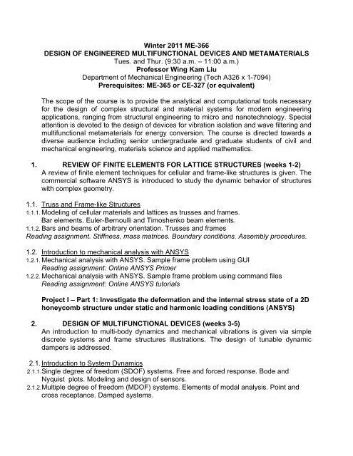 Course Syllabus - Mechanical Engineering Course Syllabus - Mechanical Engineering