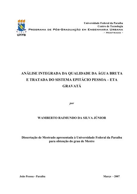 análise integrada da qualidade da água bruta e tratada ... - CT-UFPB