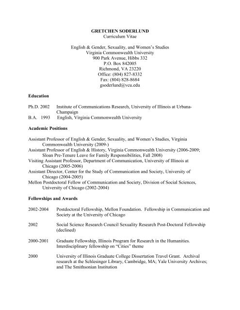 Gretchen Soderlund - College of Humanities and Sciences - Virginia ...
