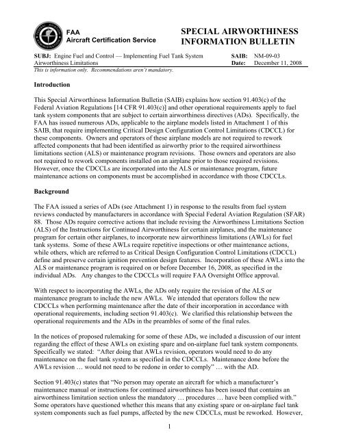 Special Airworthiness Information Bulletin (SAIB)