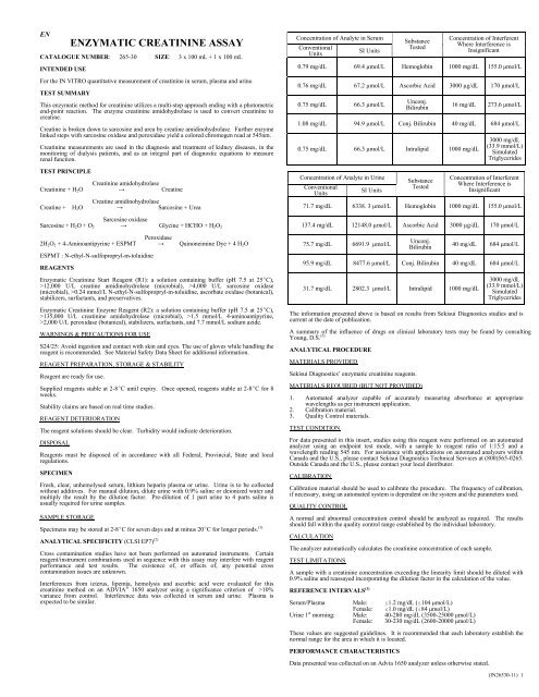 ENZYMATIC CREATININE ASSAY - Sekisui Diagnostics