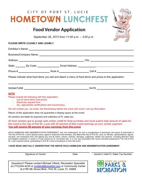 Download food vendor form - City of Port St. Lucie