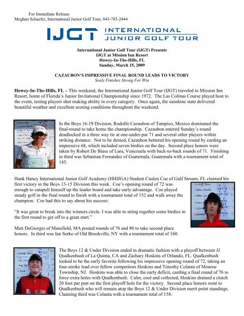 Mar 17th – IJGT at Mission Inn Resort - International Junior Golf Tour