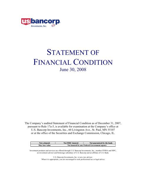 STATEMENT OF FINANCIAL CONDITION