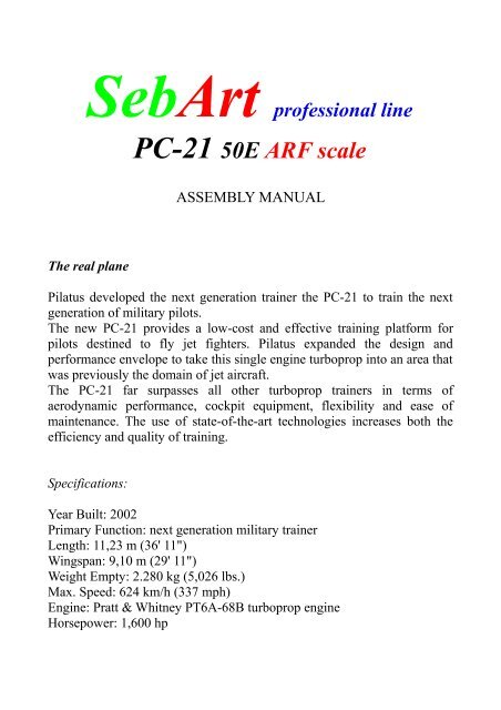 Pilatus PC21 50E ENGLISH ASSEMBLY INSTRUCTION - Sebart