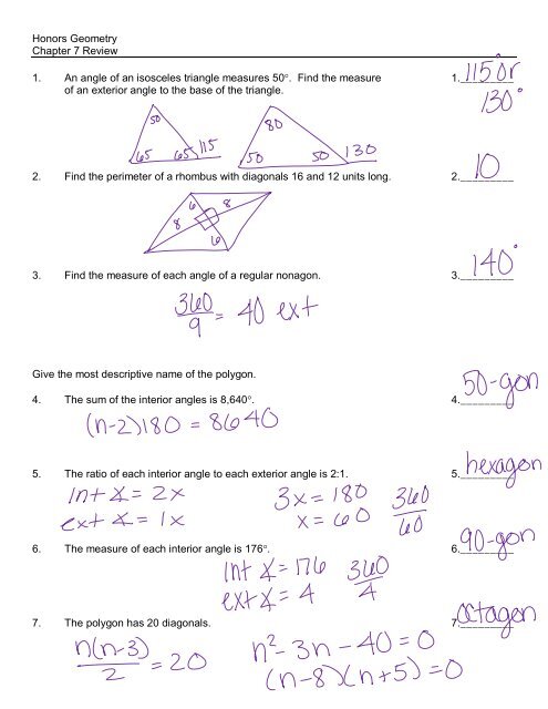 Honors Geometry Chapter 7 Review 1 An Angle Of An Isosceles Honors Geometry Chapter 7 Review 1 An Angle Of An Isosceles