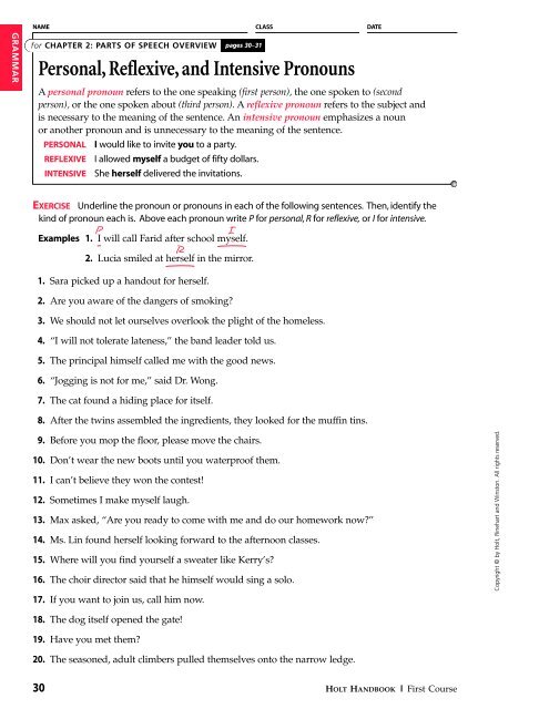 Pronouns Worksheet High School Pronoun Exercises With Answers