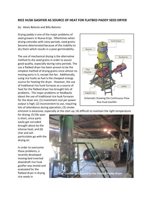 rice husk gasifier as source of heat for flatbed paddy seed dryer