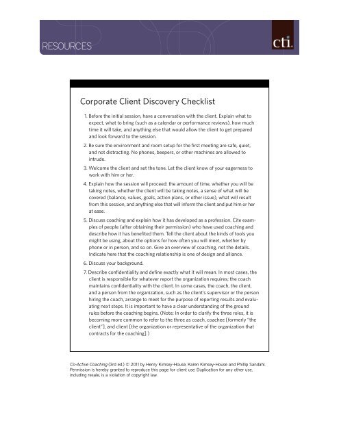 Corporate Client Discovery Checklist