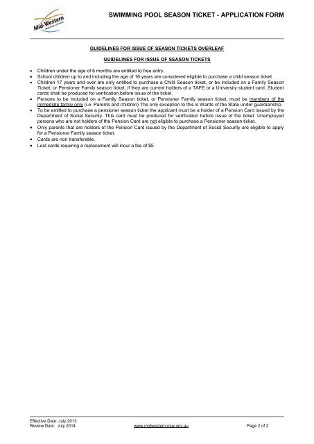 SWIMMING POOL SEASON TICK