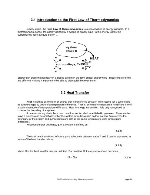 3.1 Introduction to the First Law of Thermodynamics 3.2 Heat Transfer