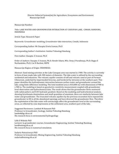 Elsevier Editorial System(tm) for Agriculture, Ecosystems and ... - ITB