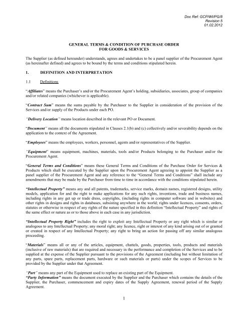 GENERAL TERMS & CONDITION OF PURCHASE ORDER FOR ...