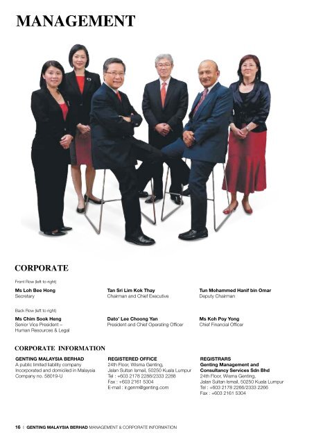 MANAGEMENT - Genting Malaysia Berhad