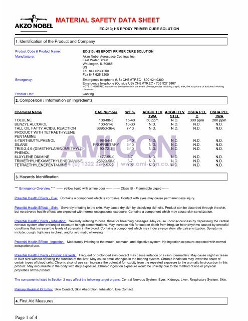 MATERIAL SAFETY DATA SHEET - AMI-CON