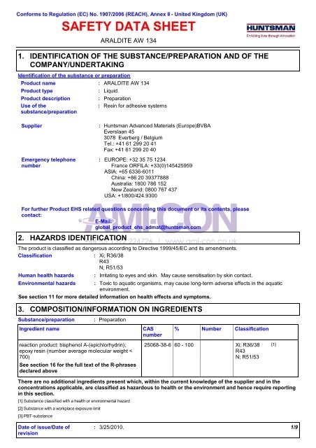 0122 ARALDITE AW 134 (English (GB)) ADMAT SDS ... - AMI-CON