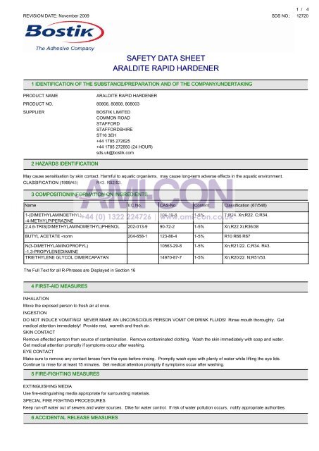SAFETY DATA SHEET ARALDITE RAPID HARDENER - AMI-CON