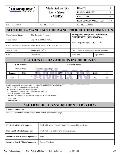 Material Safety Data Sheet (MSDS) - AMI-CON