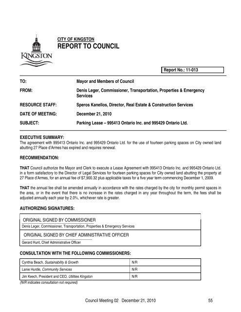 report to council - City of Kingston, Ontario