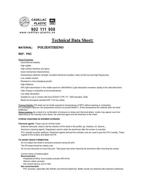 Technical Data Sheet: - Cadillac Plastic