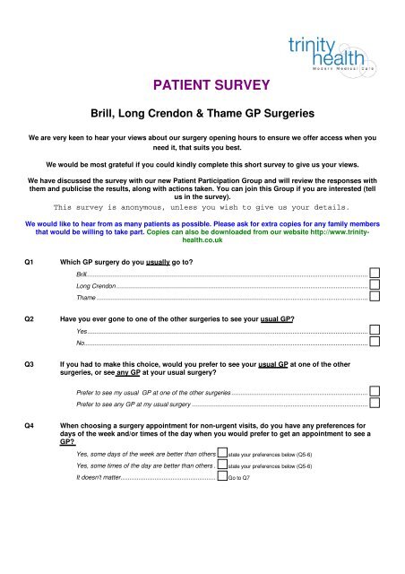 Snap Questionnaire - Trinity Health