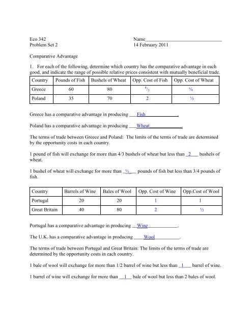 Answers to Problem Set 2 Answers to Problem Set 2