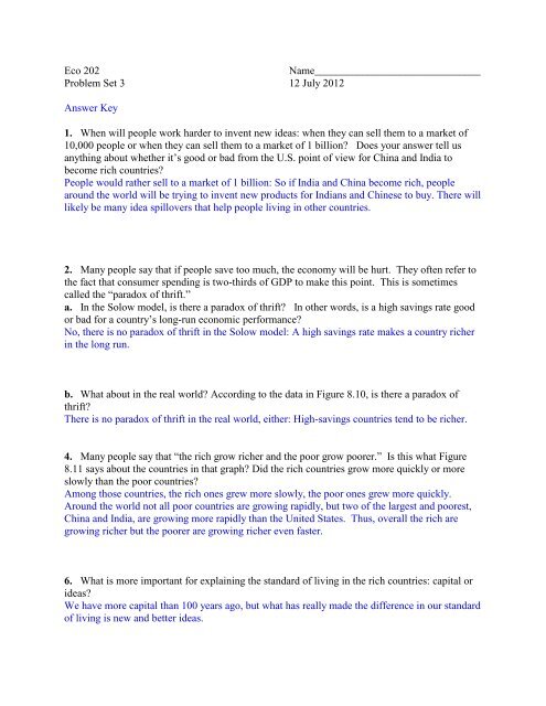 Answers to Problem Set 3 Answers to Problem Set 3