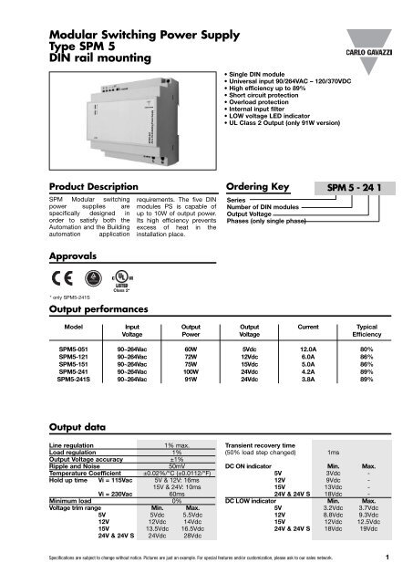 Modular Switching Power Supply Type SPM 5 DIN rail mounting