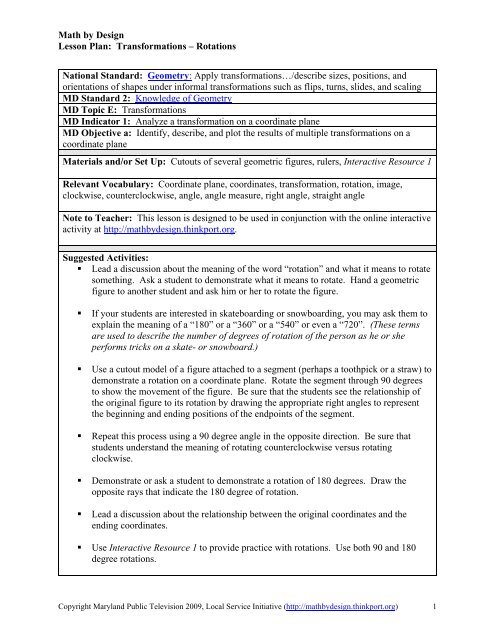 Math By Design Lesson Plan: Transformations â Rotations