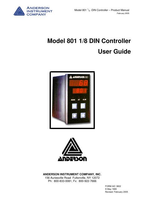 Model 801 1/8 DIN Controller User Guide - Anderson Instrument Co.