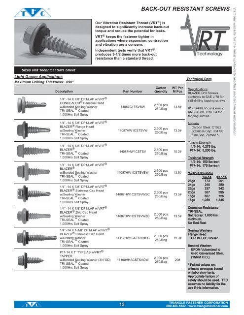tri-sealâ ¢ long-life coating - Triangle Fastener
