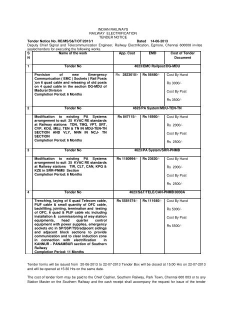 INDIAN RAILWAYS RAILWAY ELECTRIFICATION TENDER ...