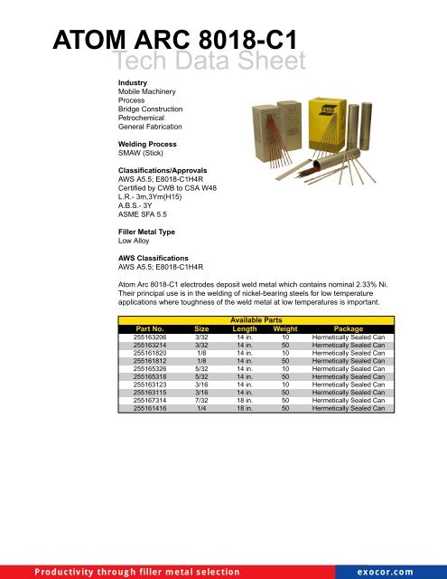 ATOM ARC 8018-C1 Tech Data Sheet - Exocor