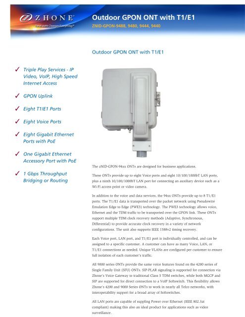Outdoor GPON ONT with T1/E1
