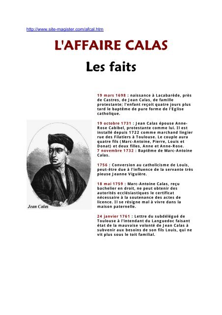 L'AFFAIRE CALAS Les faits