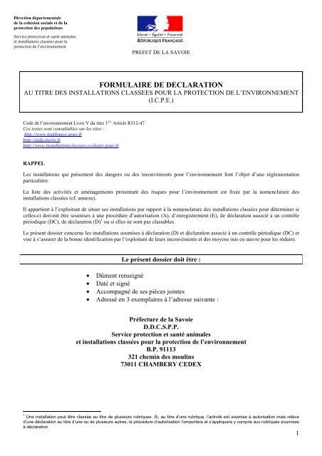 Formulaire de déclaration réactualisé - Préfecture de la Savoie