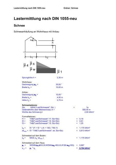 Lastermittlung nach DIN 1055-neu Schnee