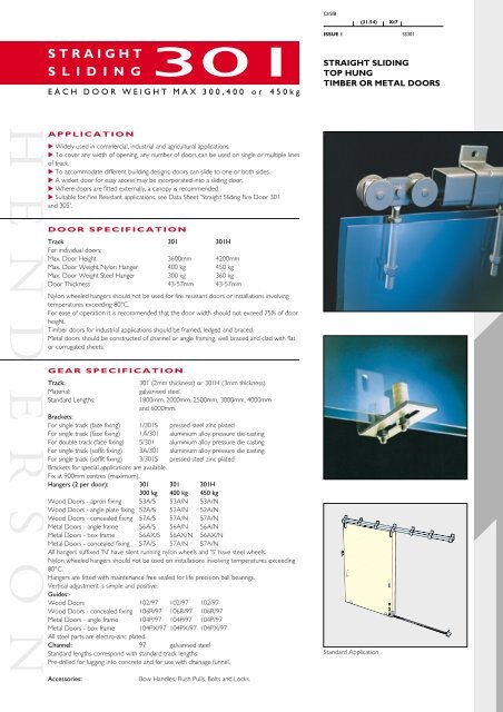 Industrial Datasheet - Straight Sliding 301 - PC Henderson