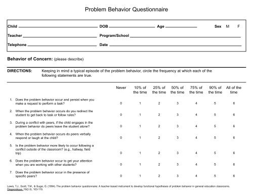 Problem Behavior Questionnaire