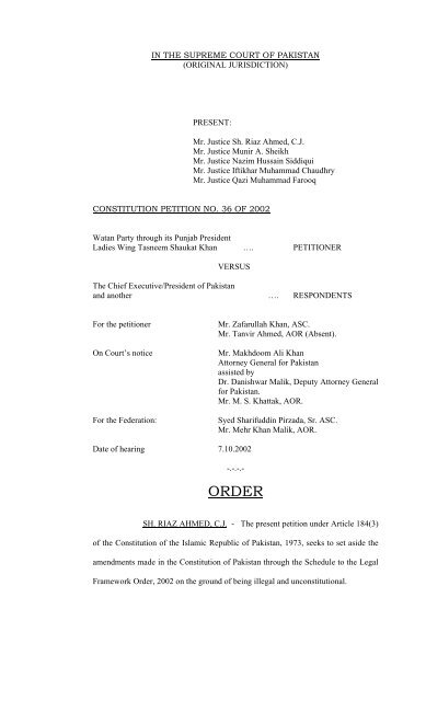 Mr. Justice Sh. Riaz Ahmed, CJ Mr. Justice Munir A. Sheikh M