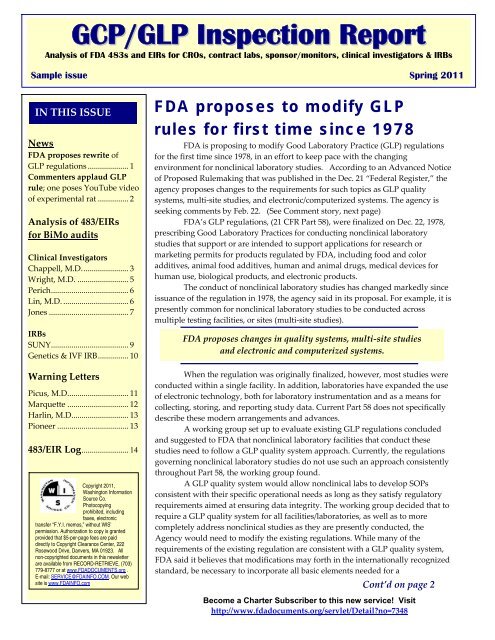 GCP/GLP Inspection Report - FDAinfo.com