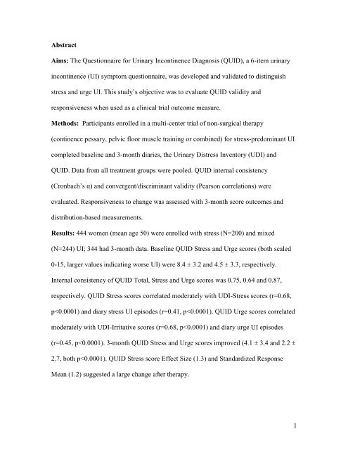 The Questionnaire for Urinary Incontinence Diagnosis (QUID)