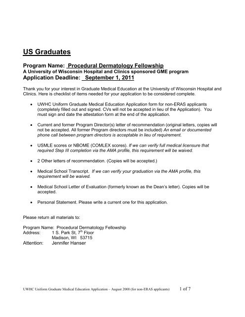 GME Universal Application Form pdf Dermatology